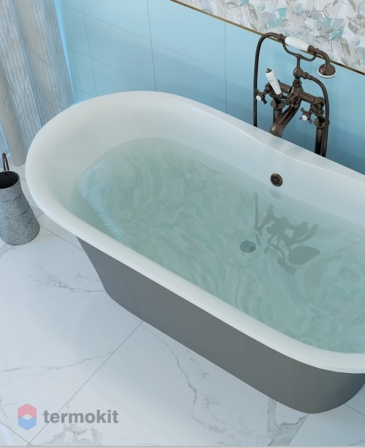 Ванна из искусственного камня Creto Aurora 1700х800 белый/черный 8-1113 Овальная (артикул: 8 ...