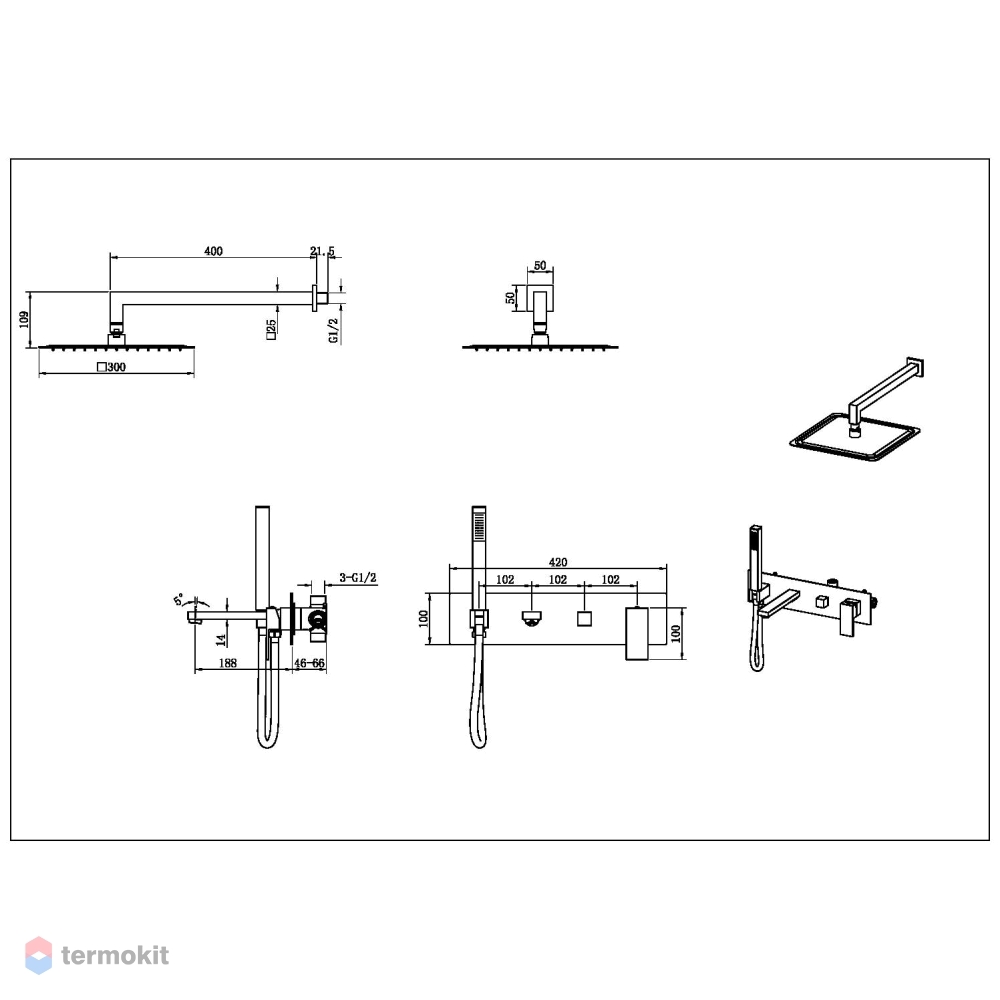 Душевой комплект скрытого монтажа Boheme Qubic никель 474-NB (артикул ...