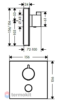 Термостат Hansgrohe ShowerSelect Highflow стеклянный 15735400 (артикул ...