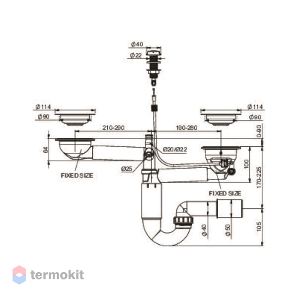 Сифон для мойки PREVEX P-loc автомат двойной PL2-R9C45-SANT-01 (артикул ...