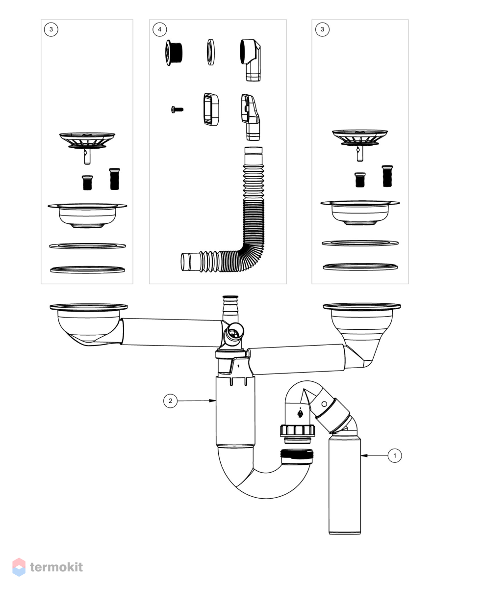 Сифон для мойки PREVEX P-loc двойной PL2-D9CR5-SANT-01 (артикул: PL2 ...