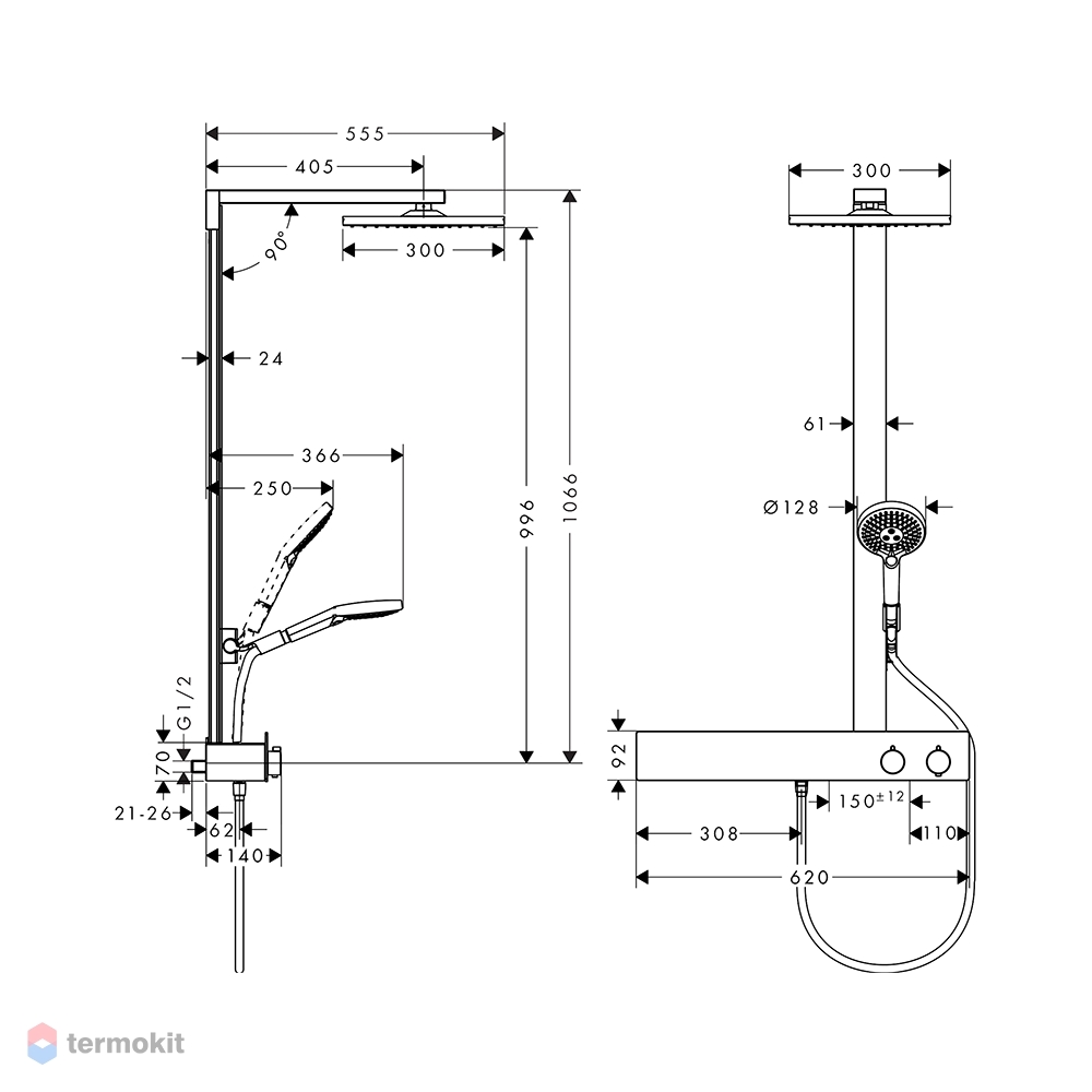 Душевая система Hansgrohe Raindance E с термостатом 27363000 (артикул ...