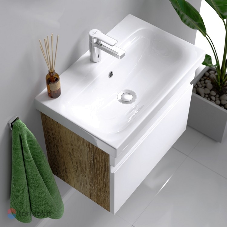 Тумба с раковиной Aqwella Smart 60 подвесная дуб балтийский SRT0106DB+UM-MOD60SL/1 ЛДСП/МДФ ...