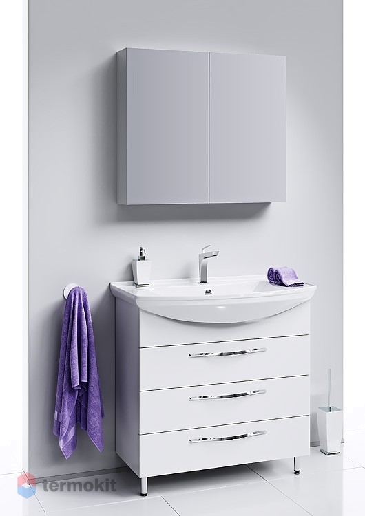 Тумба с раковиной AQWELLA Allegro 85 напольная белый глянец Agr.01.08/3+4620008197357 ЛДСП/МДФ ...