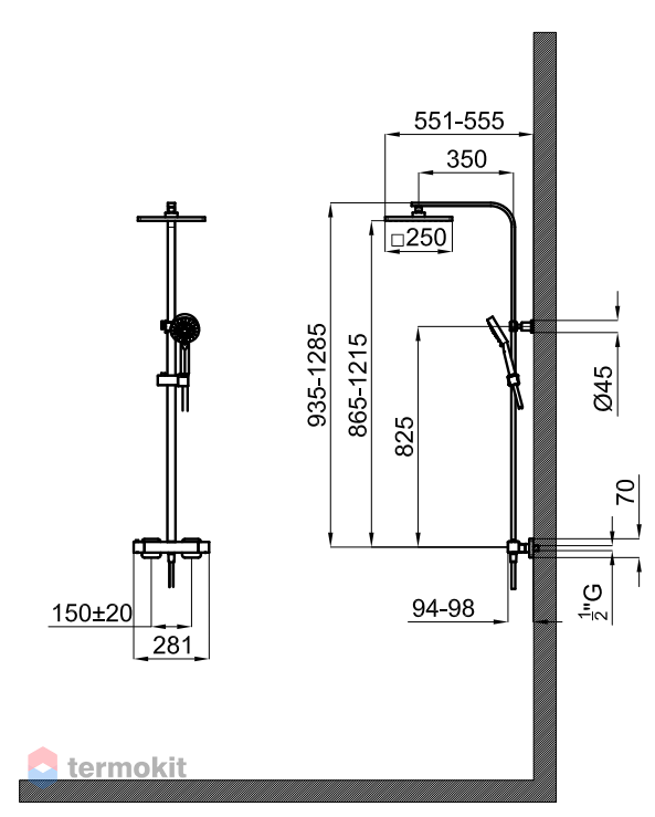 Душевая система Noken Tec Square с термостатом N186490068 (артикул ...